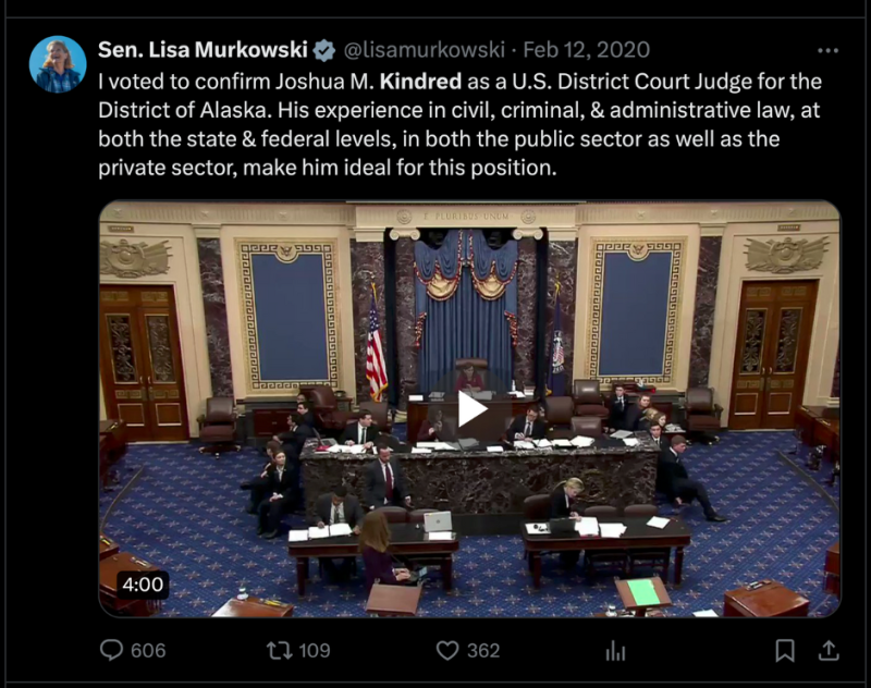 Lisa Murkowski and Joshua Kindred - Indianz.Com